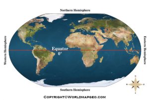 World Map with Equator, Countries, and Prime Meridian