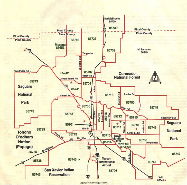 Tucson Zip Code Map - AZ Tucson Map by Zip Codes [Printable]